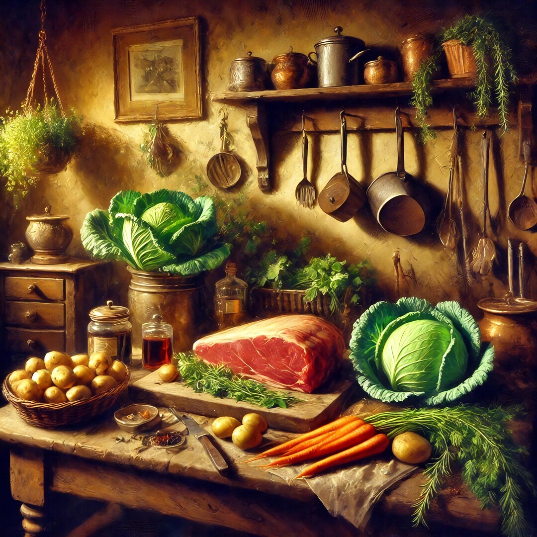 Vintage Irish Kitchen Digital Print Rustic Farmhouse Cooking Artwork ...