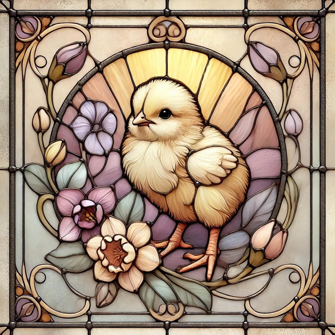 Easter Chick Stained Glass Art Nouveau Spring Wall Art Baby Bird ...