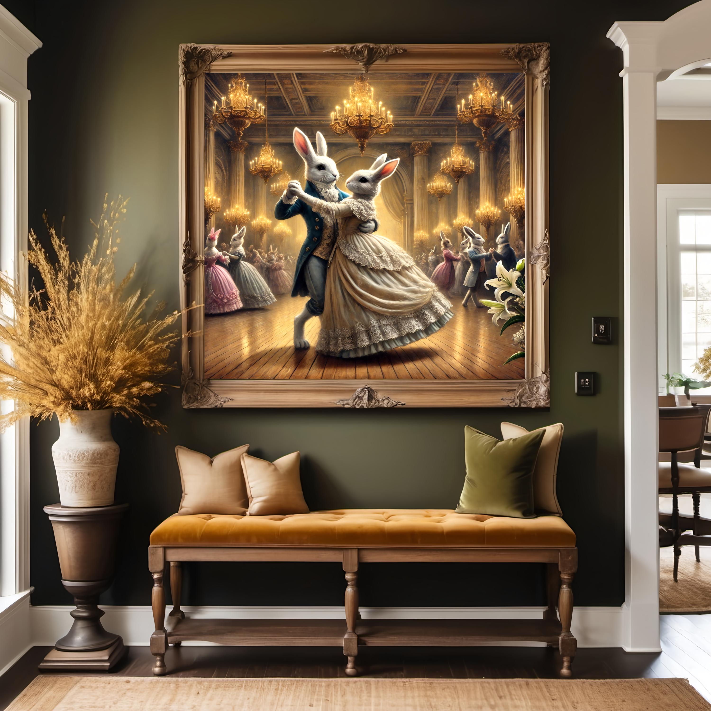 Victorian Bunny Ballroom Dance Art: Whimsical Easter Print (digital ...