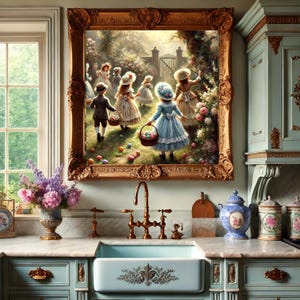 Victorian Easter Egg Hunt Print: Vintage Children's Garden Art (digital ...