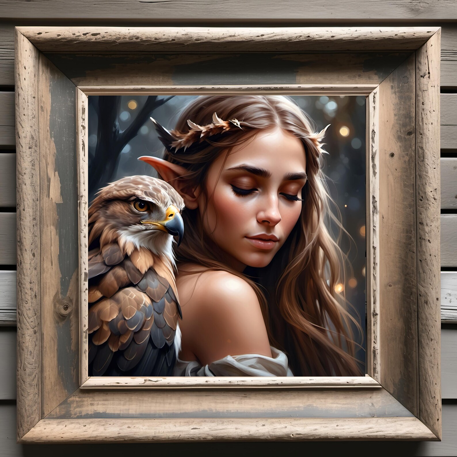 Elf Maiden and Hawk Art Print: Enchanting Forest Fantasy (digital ...