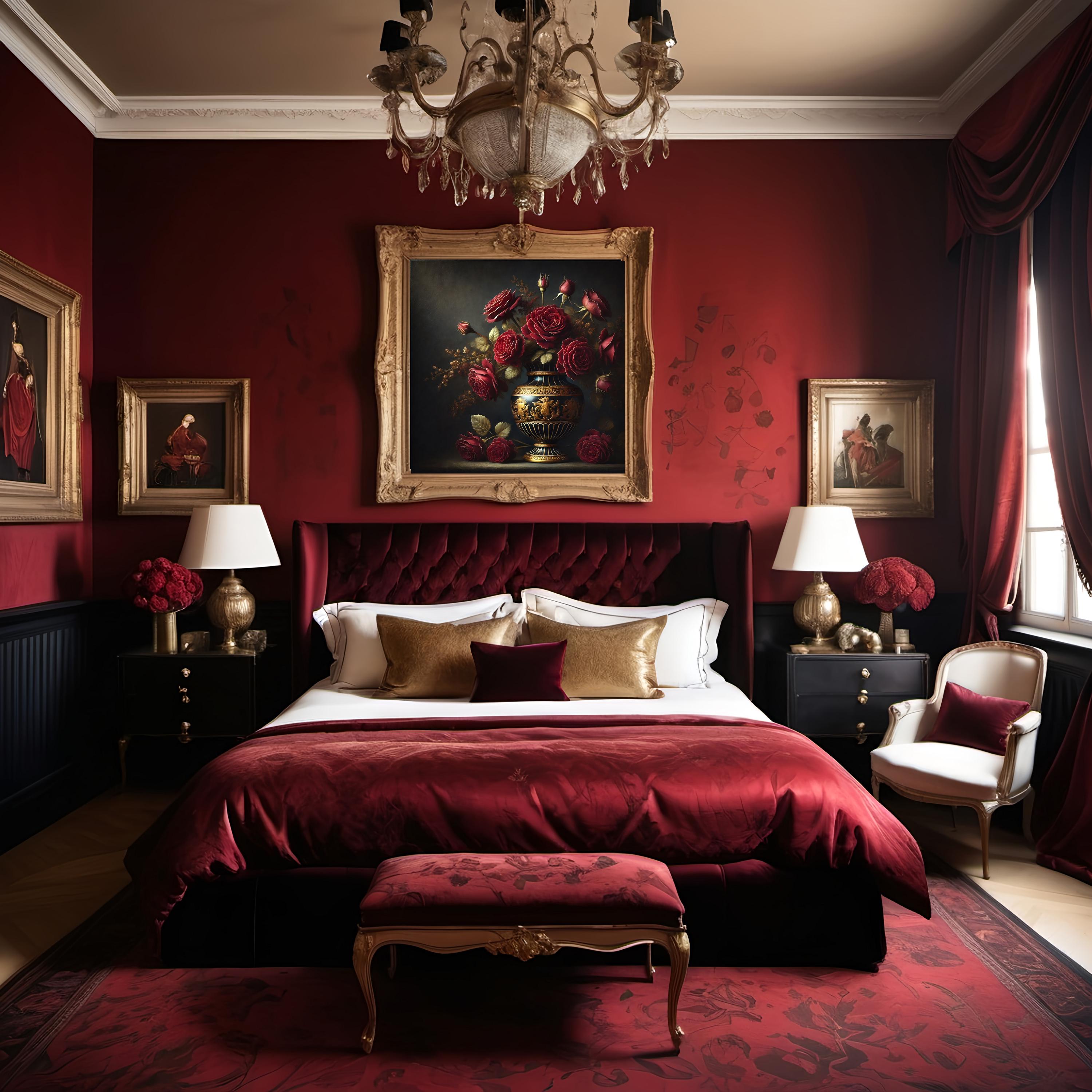 Flemish Baroque Dark Red Roses Digital Wall Art Valentines Day Digital ...