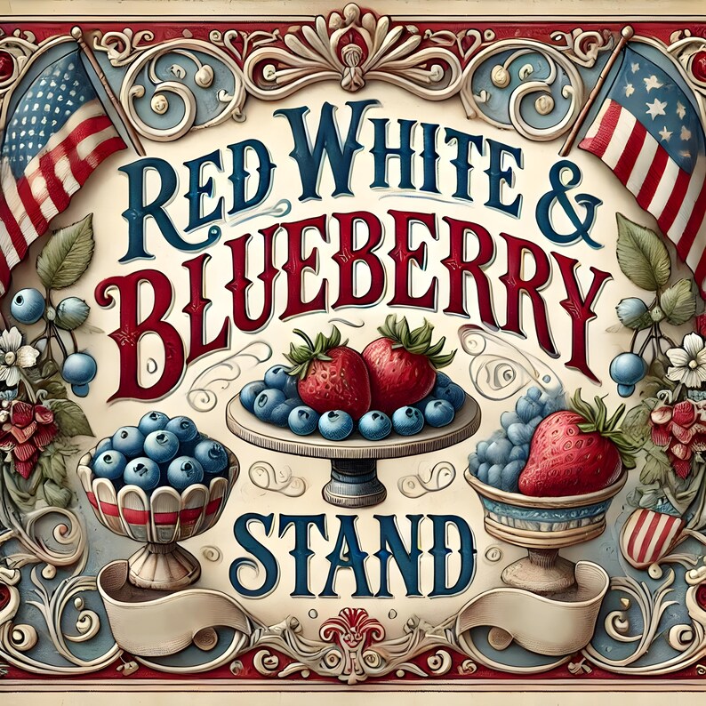 Red White and Blueberry Stand Patriotic Vintage Printable Sign Fourth ...