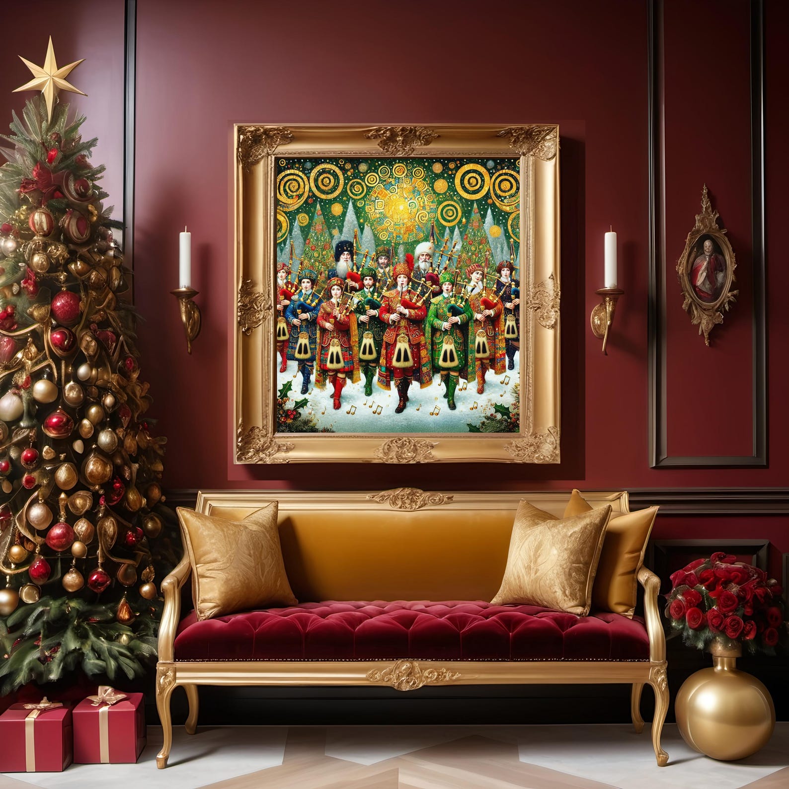 Eleven Pipers Piping Art Print: Klimt Inspired Christmas Decor (digital ...