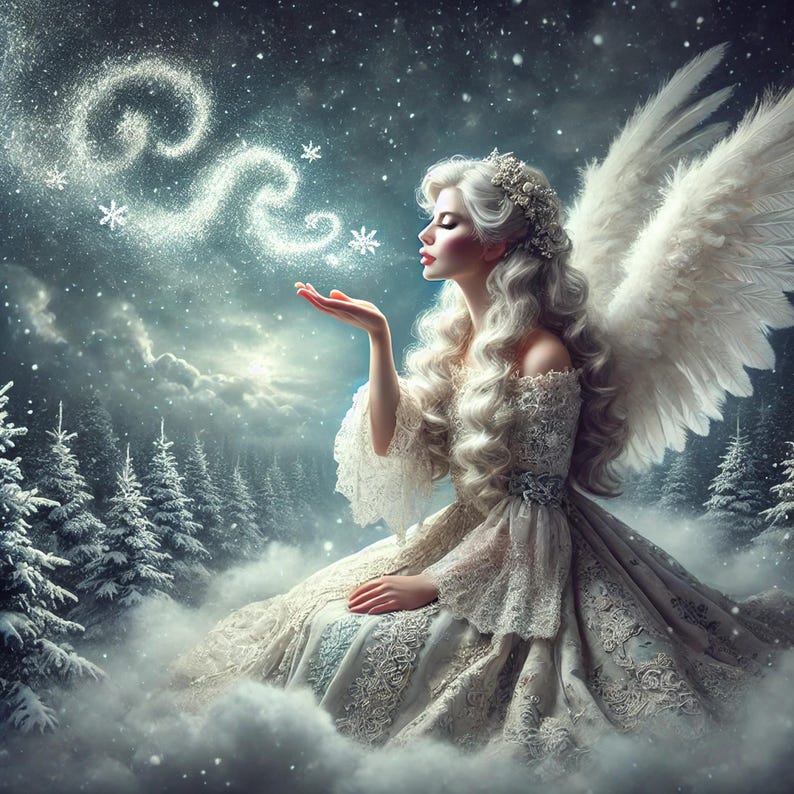 Victorian Winter Angel Art Print: Ethereal Christmas Scene (digital ...