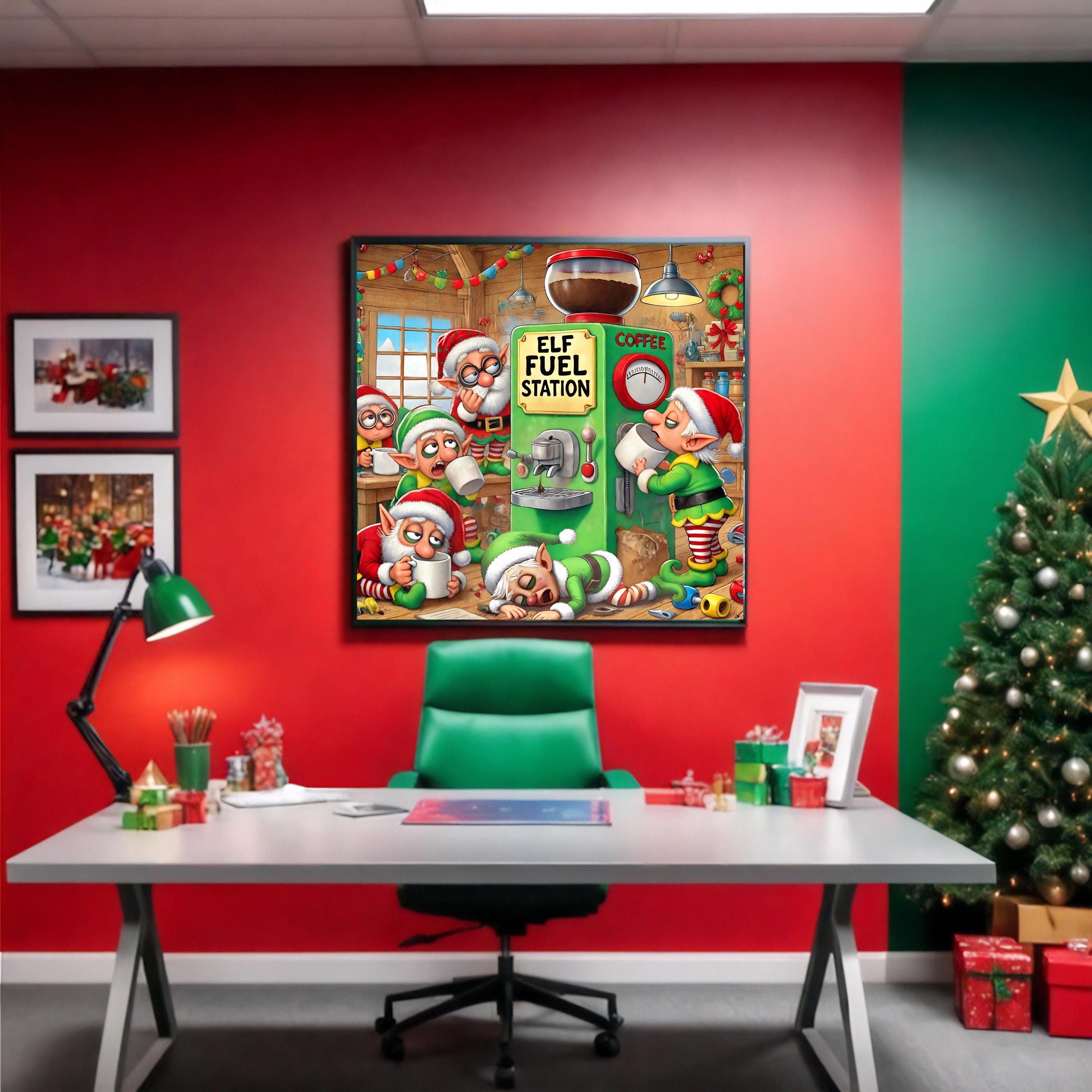 Funny Christmas Elf Fuel Station Art Print: Holiday Coffee Bar Decor ...