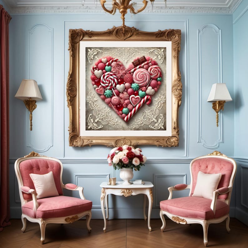 Vintage Candyland Heart Wall Art Whimsical Valentine’s Day Digital ...