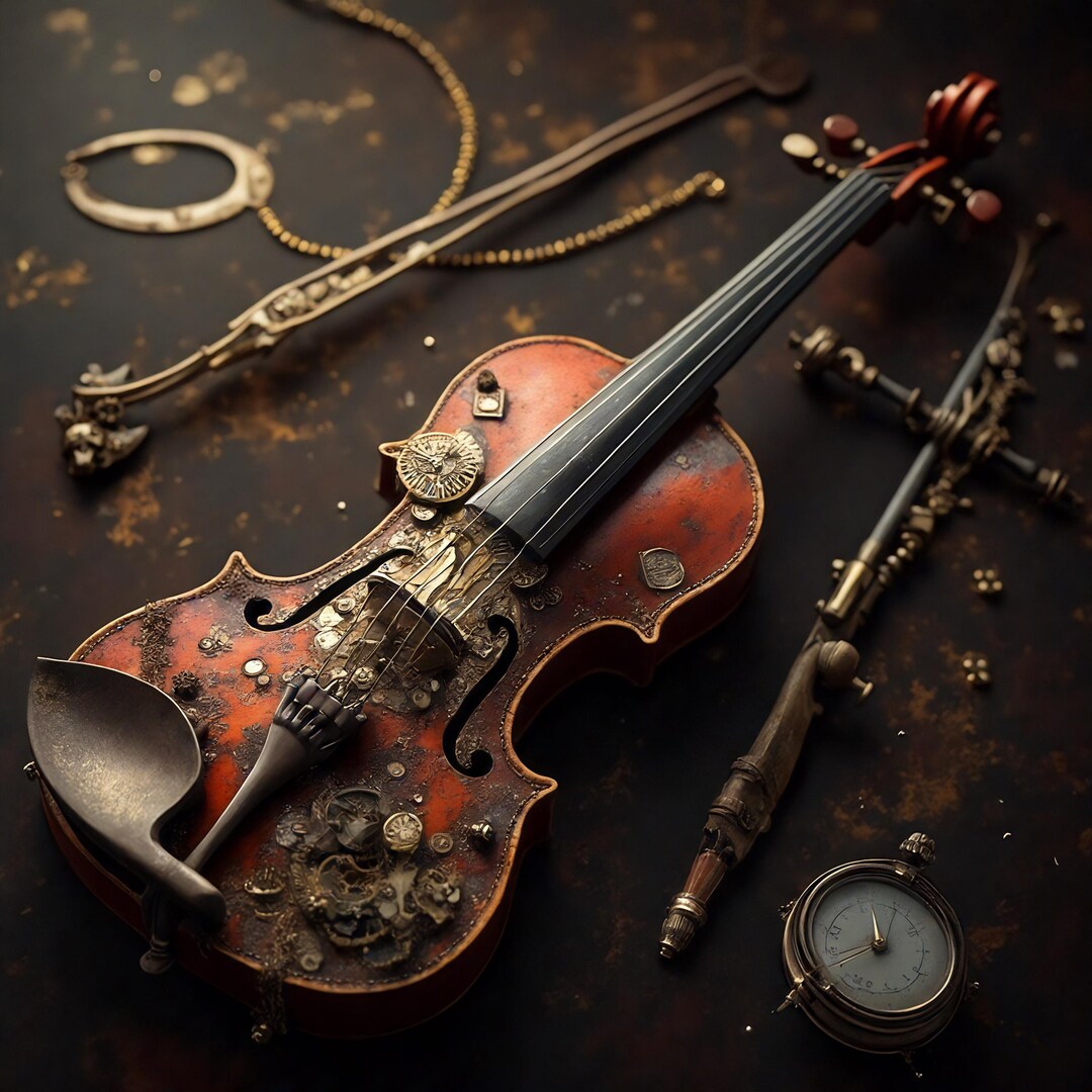 Steampunk Violin Wall Art – Intricate Vintage Instrument Decor With ...