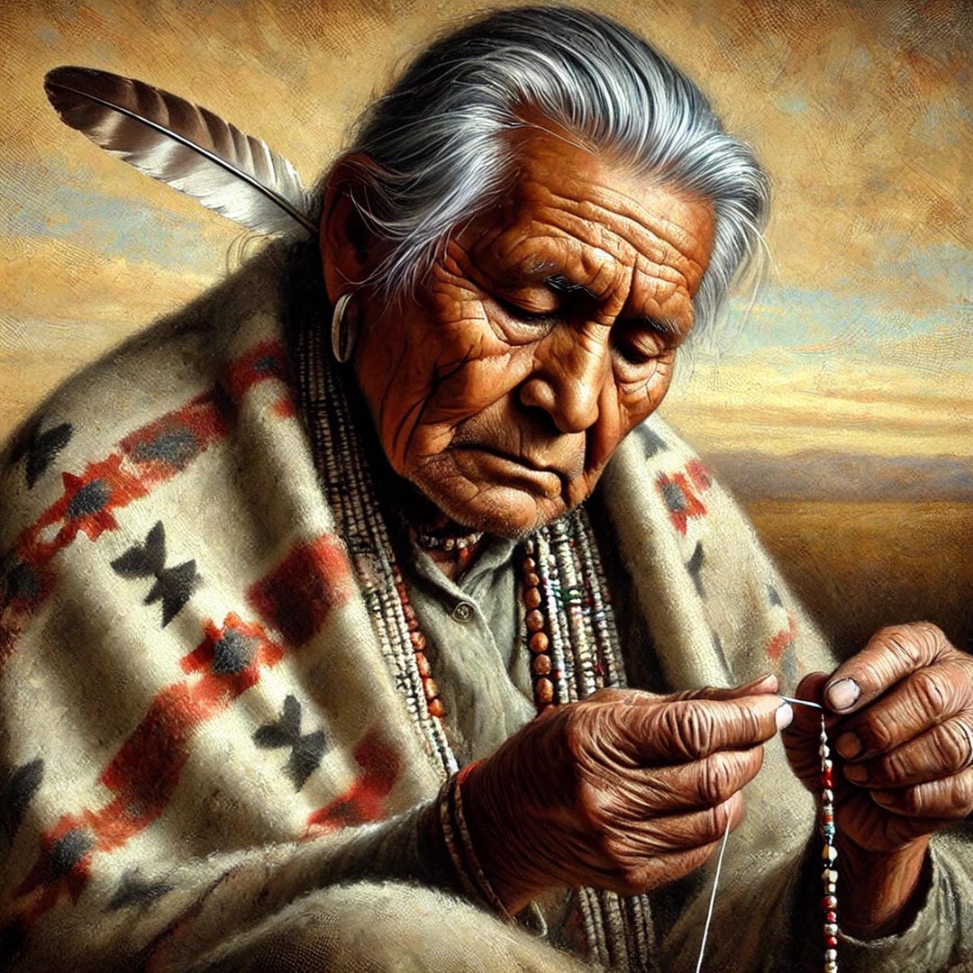 Indigenous Elder Beading Portrait Print: Native American Artisan Oil ...