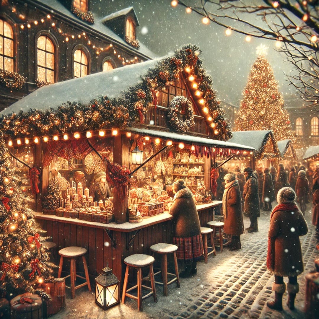 Vintage Christmas Market Scene Wall Art Bustling Holiday Market Wall ...