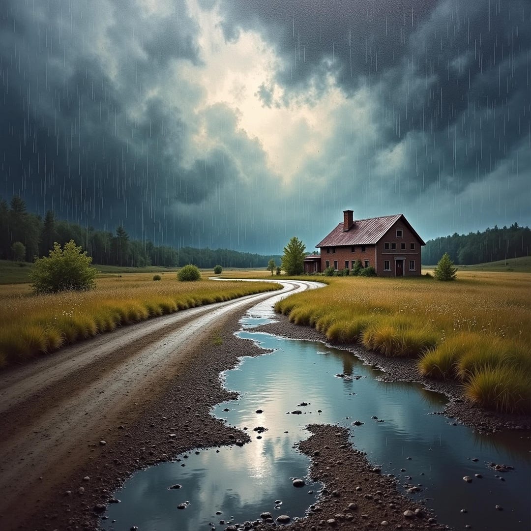 Moody Stormy House Landscape Art Print Rainy Rural Road Scene ...