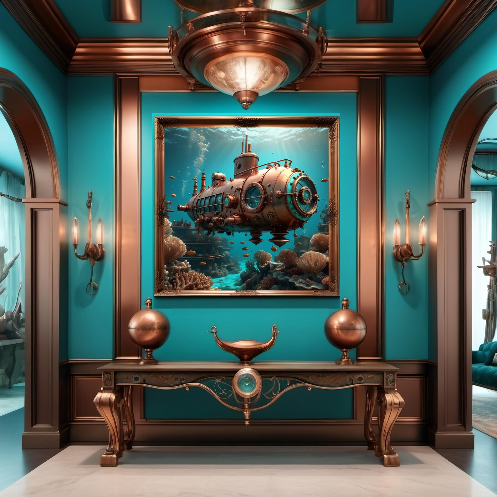 Underwater Steampunk Submarine Digital Print Nautical Fantasy Wall Art ...
