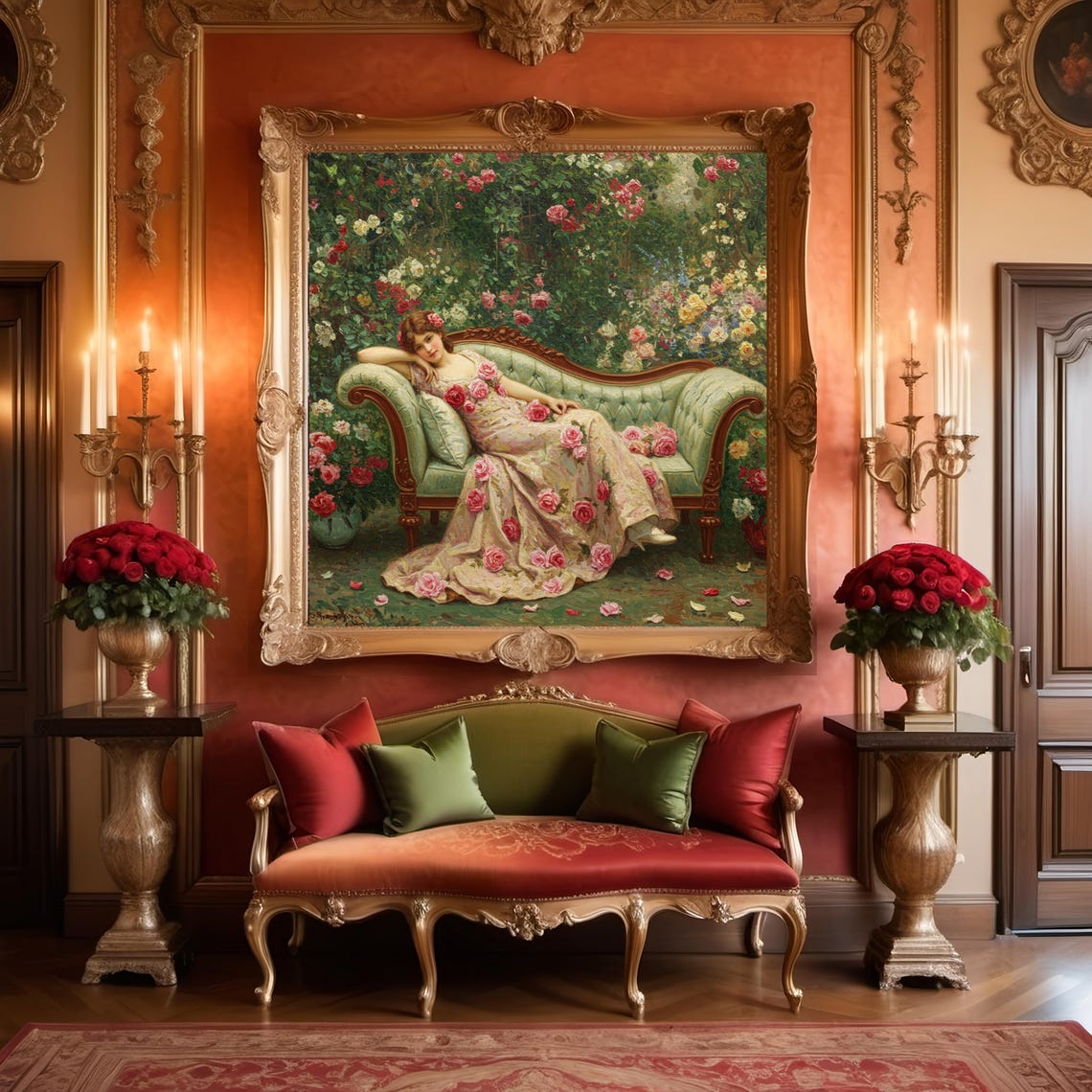 Victorian Lady in Rose Garden: Romantic Floral Painting (digital ...
