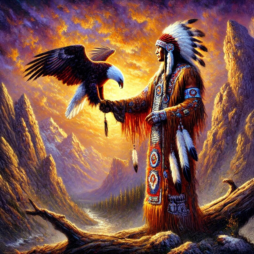 Native American Elder With Eagle Oil Painting: Spiritual Warrior ...