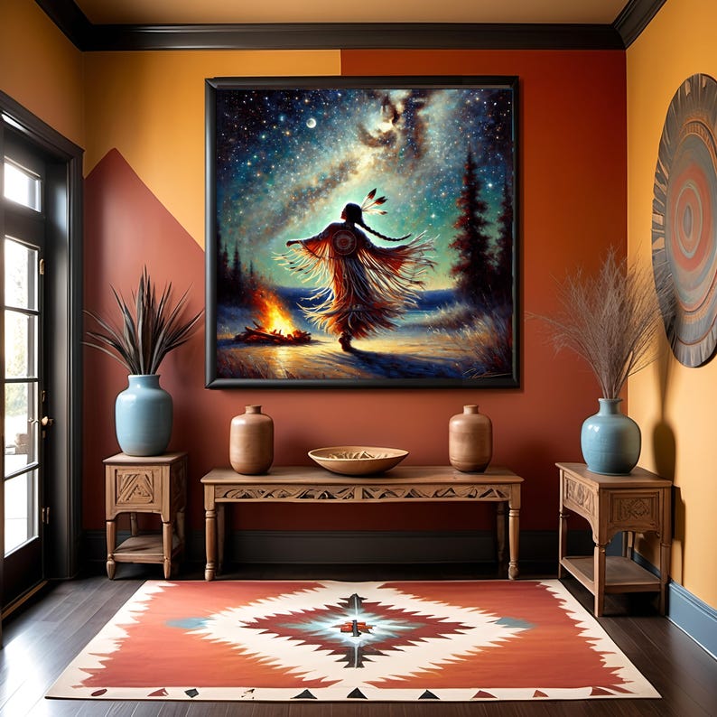 Native American Moonlight Dance Art Print: Tribal Campfire (digital ...
