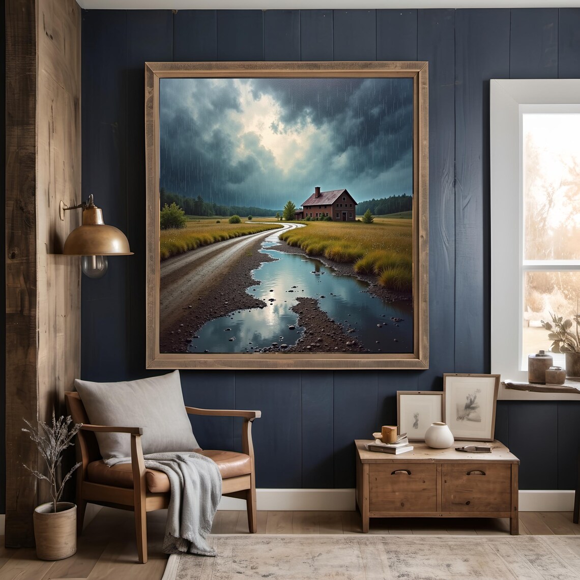 Moody Stormy House Landscape Art Print Rainy Rural Road Scene ...
