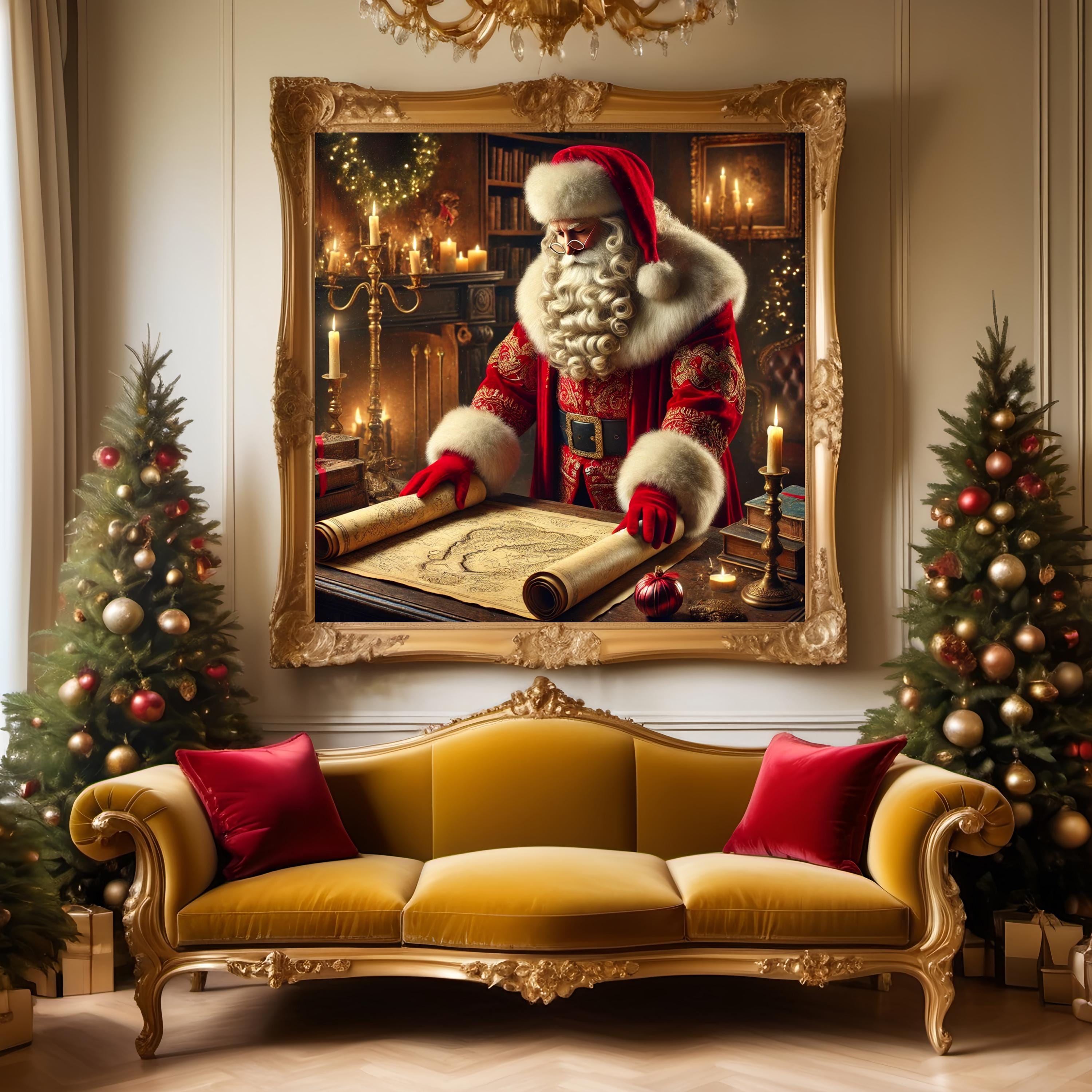 Santa Planning Map Art: Vintage Christmas Study Decor (digital Download ...