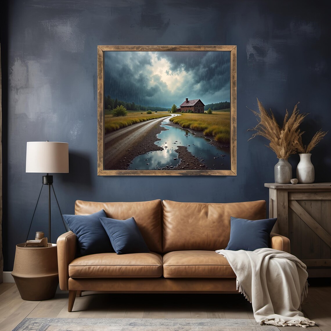 Moody Stormy House Landscape Art Print Rainy Rural Road Scene ...