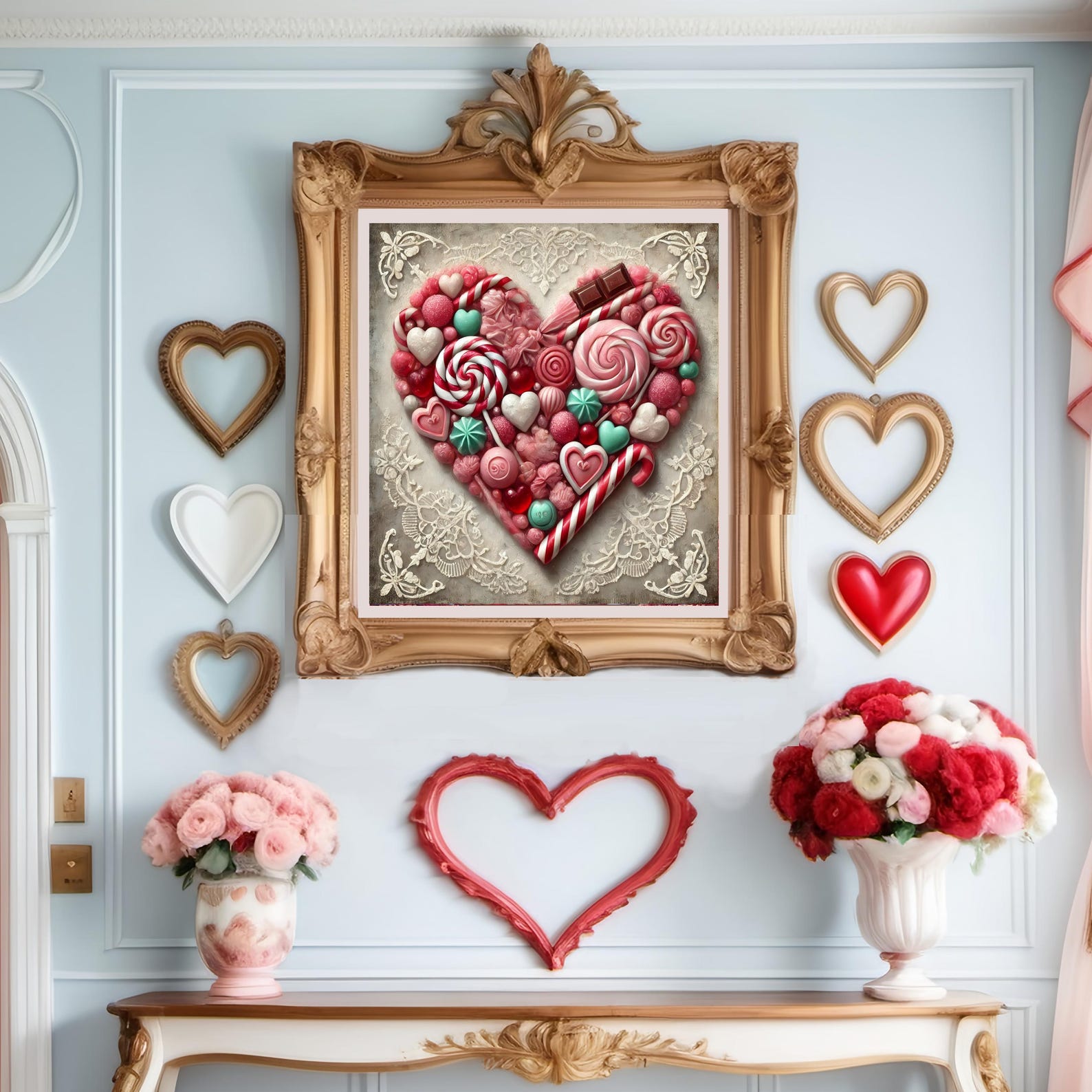 Vintage Candyland Heart Wall Art Whimsical Valentine’s Day Digital ...