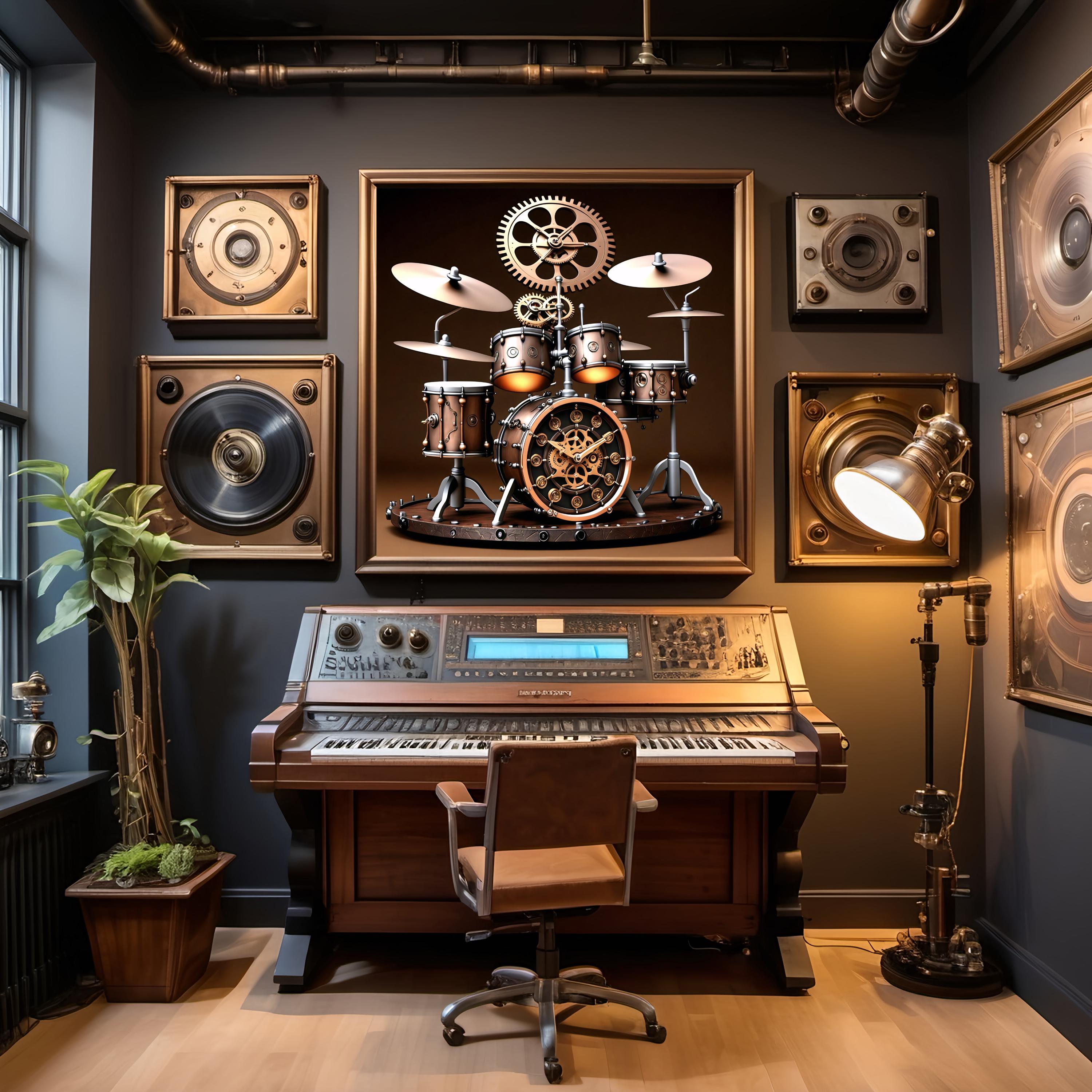 Steampunk Drum Set Art: Vintage Industrial Gear Design (digital ...