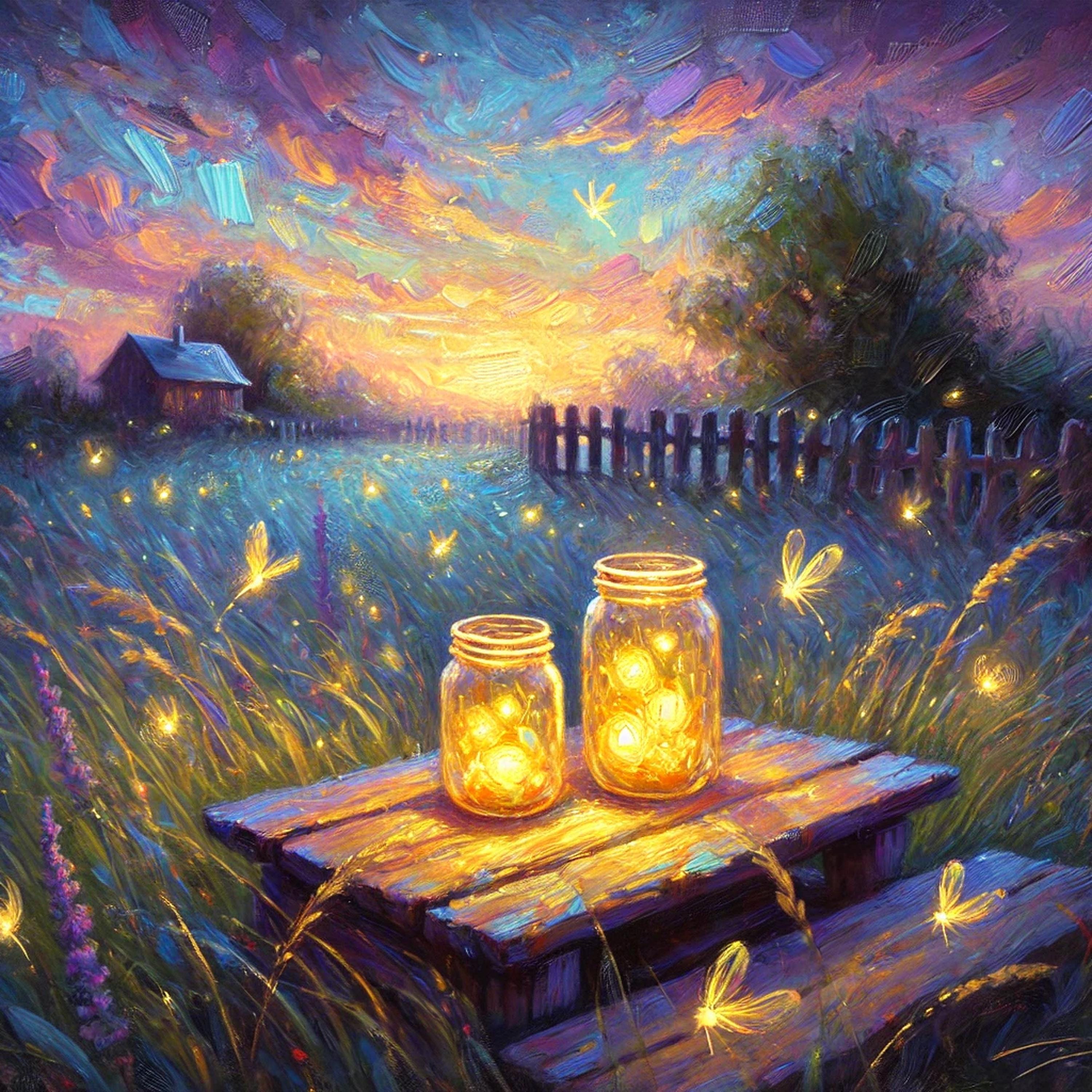 Fireflies in Field Art Print: Summer Twilight Landscape (digital ...
