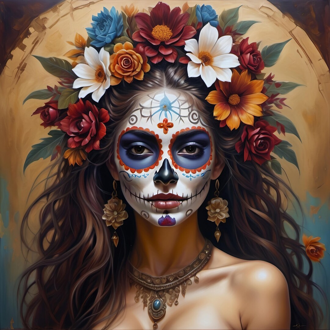 Día De Los Muertos Sugar Skull Woman Digital Download – Vibrant Floral ...