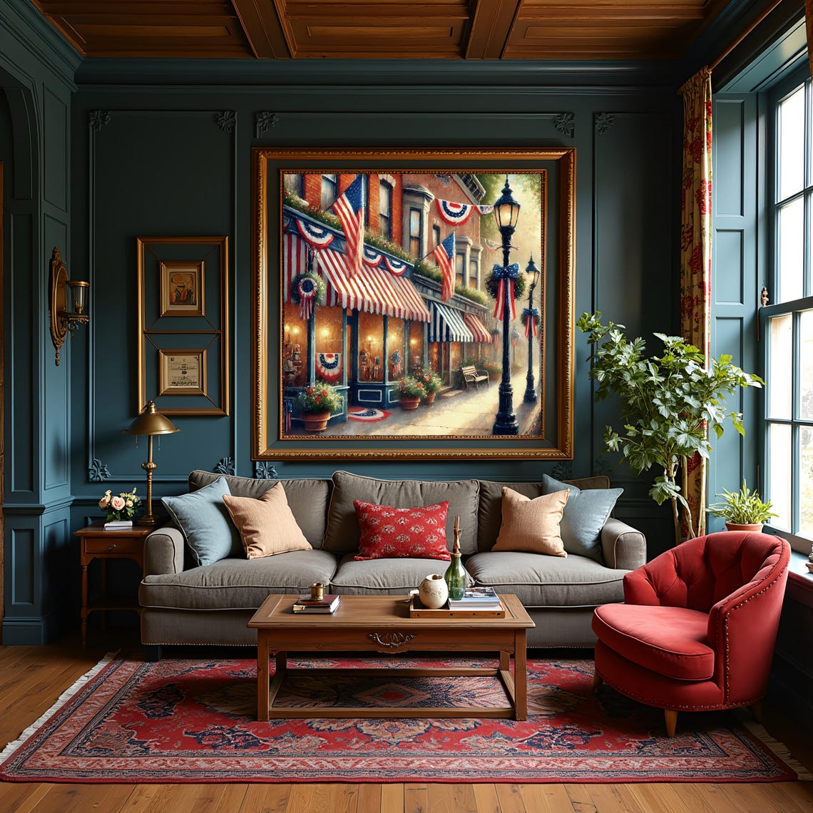 Vintage Americana Town Street Scene: Patriotic Digital Wall Art ...
