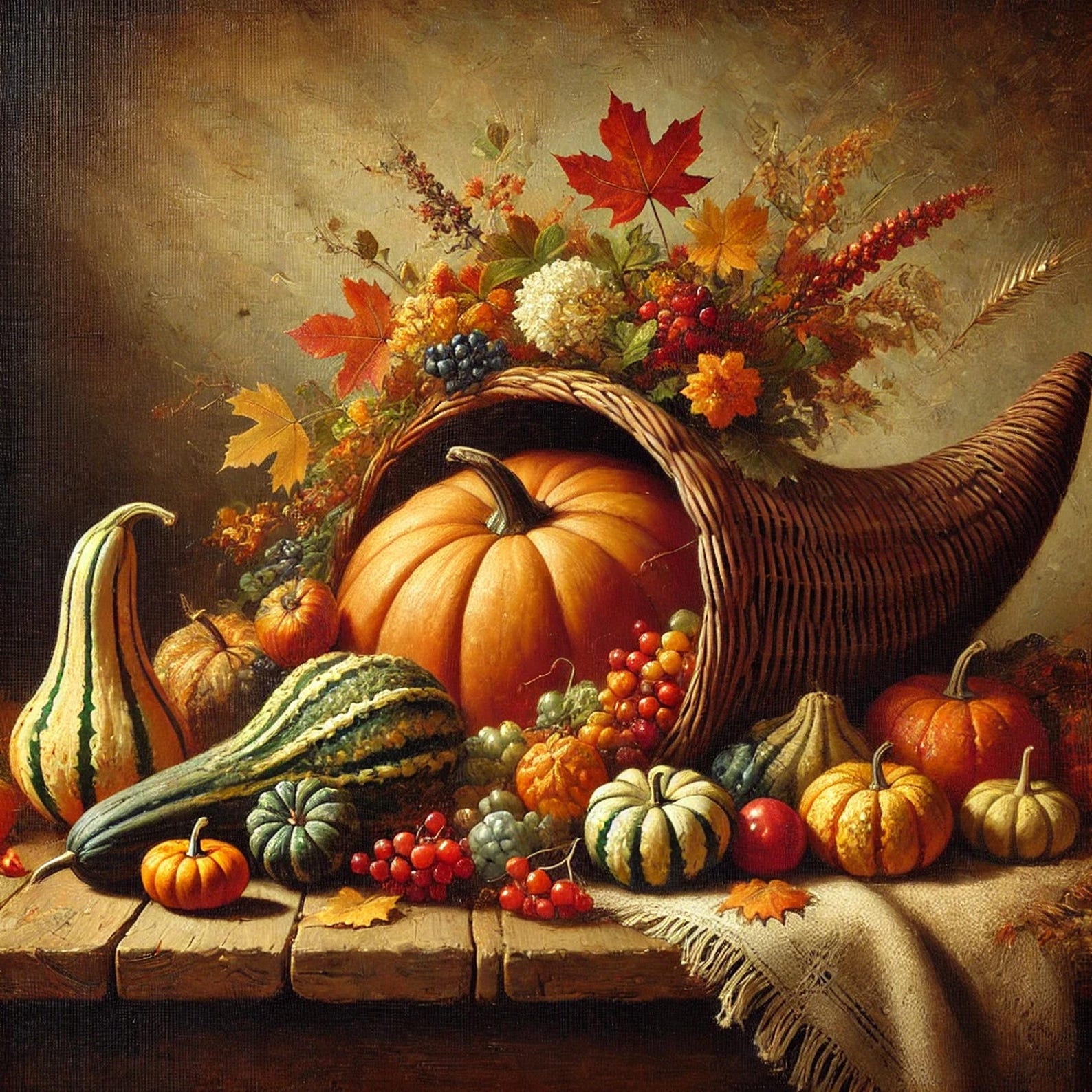 Autumn Cornucopia Still Life Print: Harvest Gourds & Pumpkins (digital ...