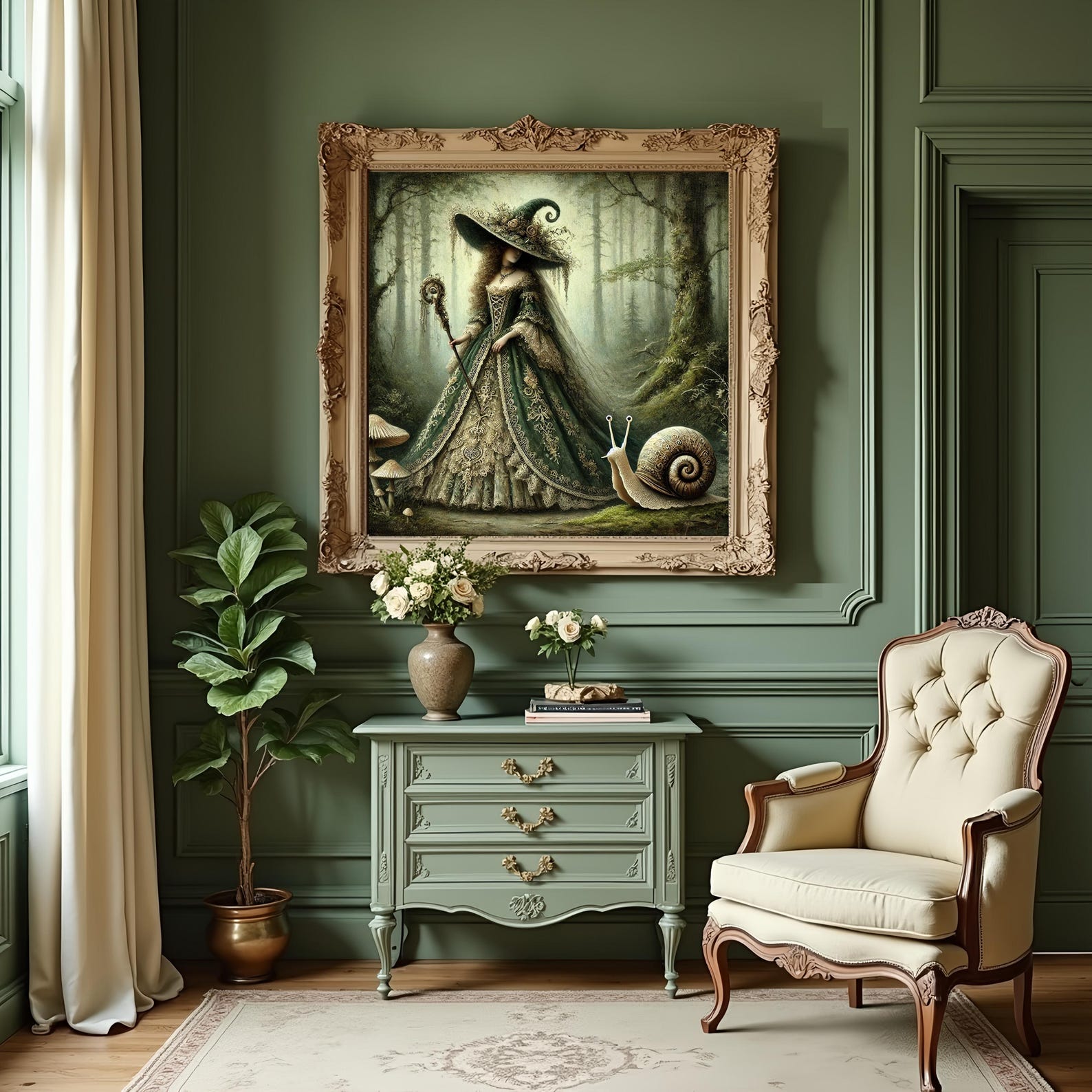 Gothic Forest Witch Art: Vintage Fairytale Snail Print (digital ...