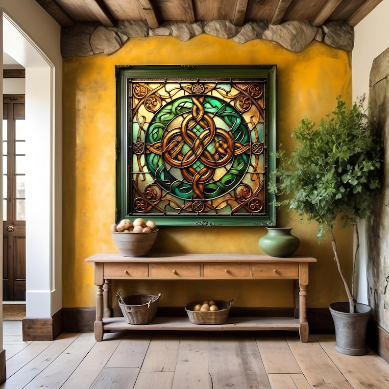 Stained Glass Celtic Knot Wall Art Vintage Celtic Window Design Digital ...