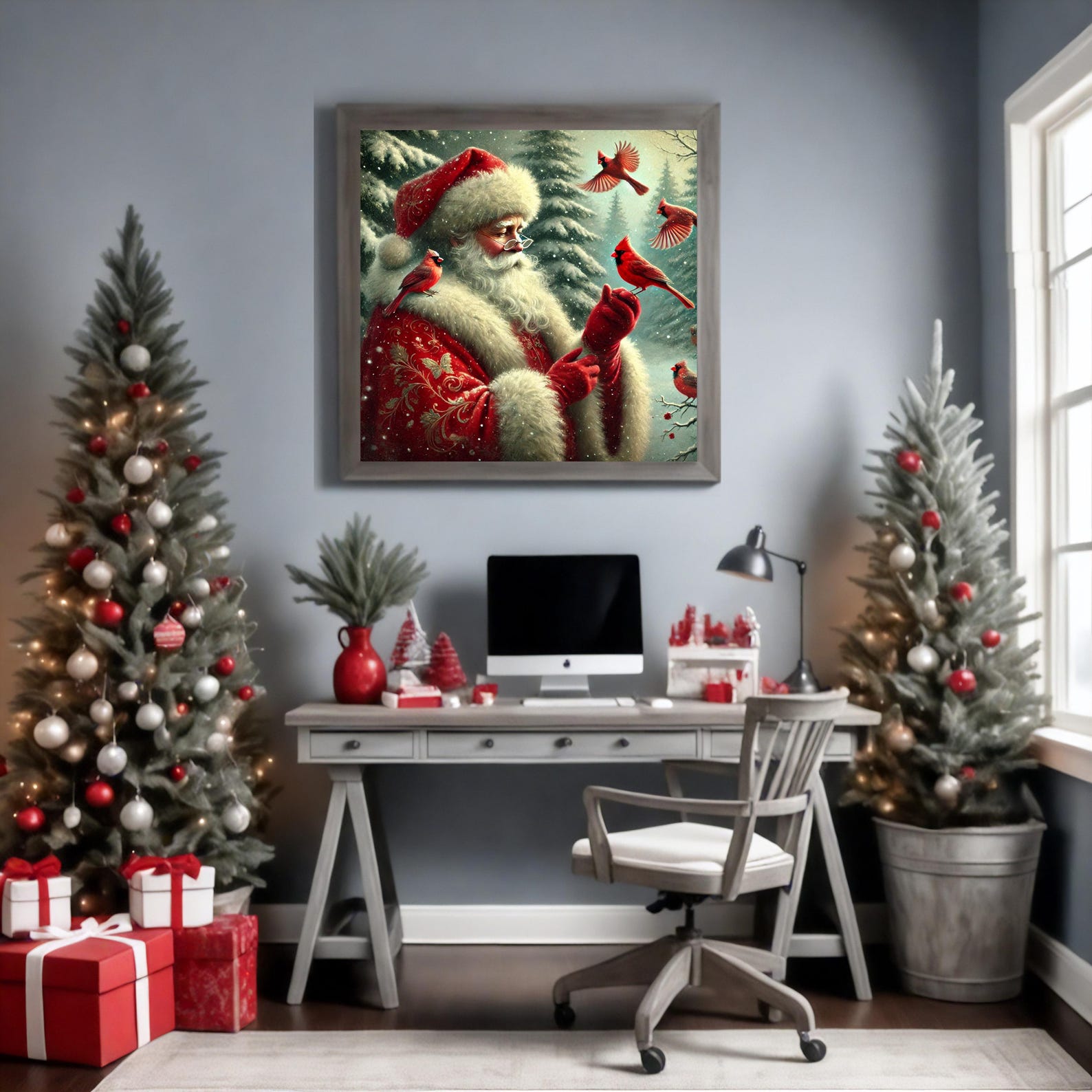 Vintage Santa Cardinal Christmas Art: Nostalgic Holiday Decor (digital ...