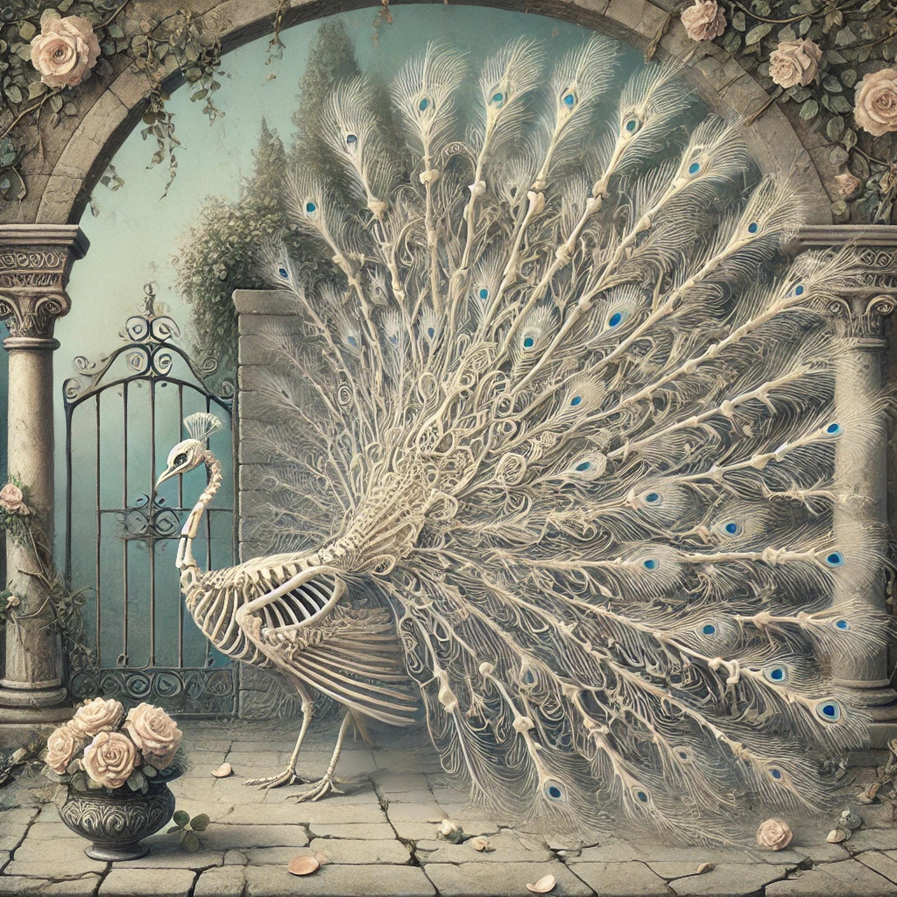 Skeleton Peacock Art Print: Gothic Halloween Bird Decor (digital ...