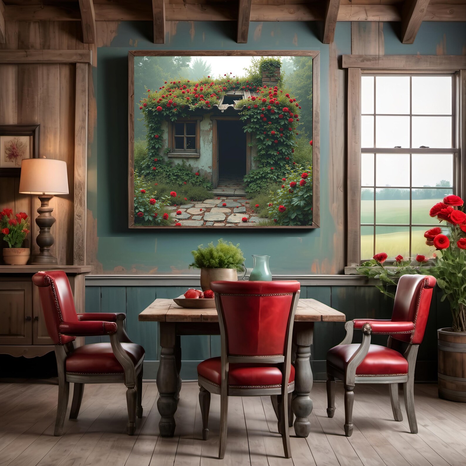 Enchanted Cottage Print: Rustic Red Rose Cottagecore Wall Art (digital ...