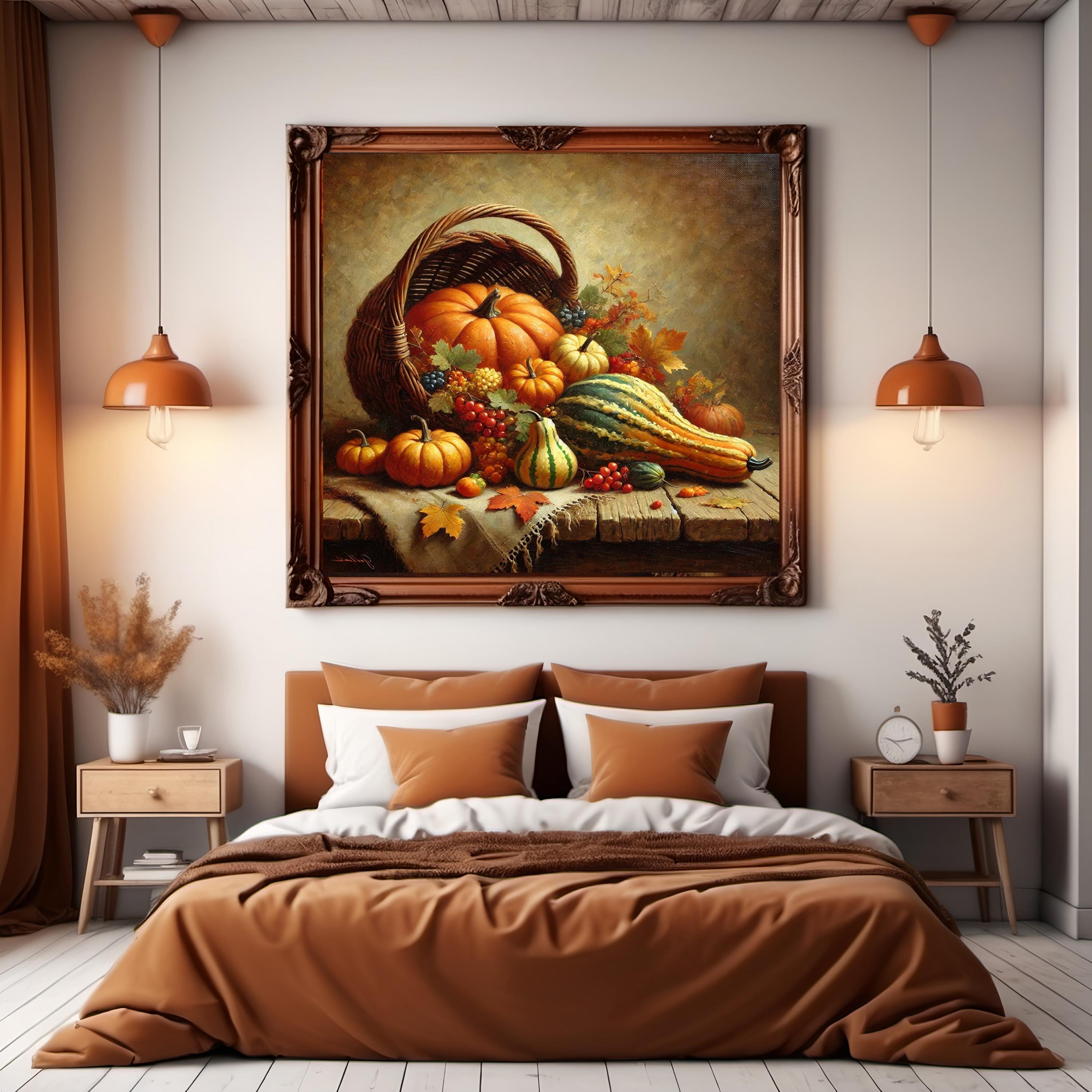 Autumn Cornucopia Still Life Print: Harvest Pumpkins & Gourds (digital ...