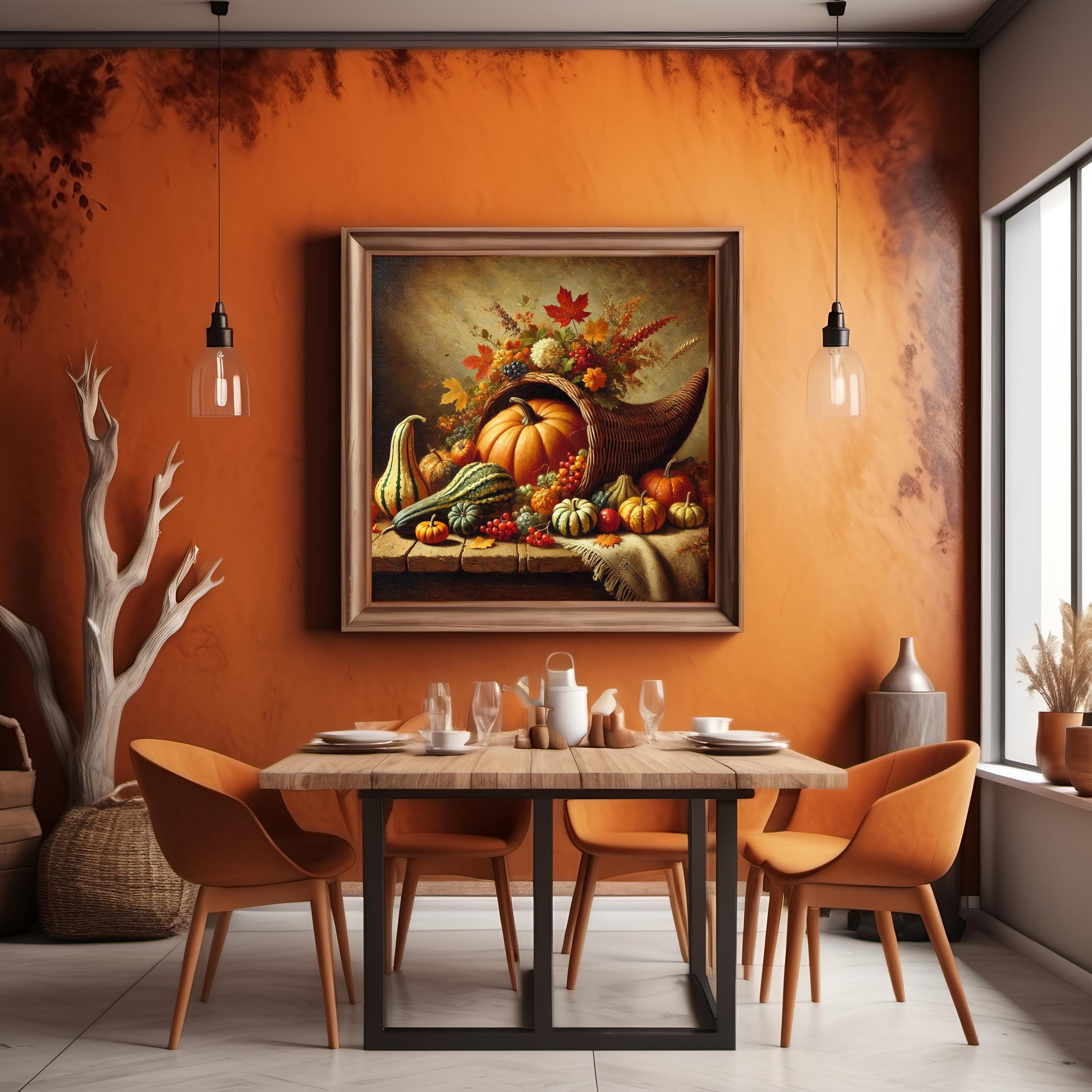 Autumn Cornucopia Still Life Print, Harvest Oil Painting Art, Cozy Fall ...