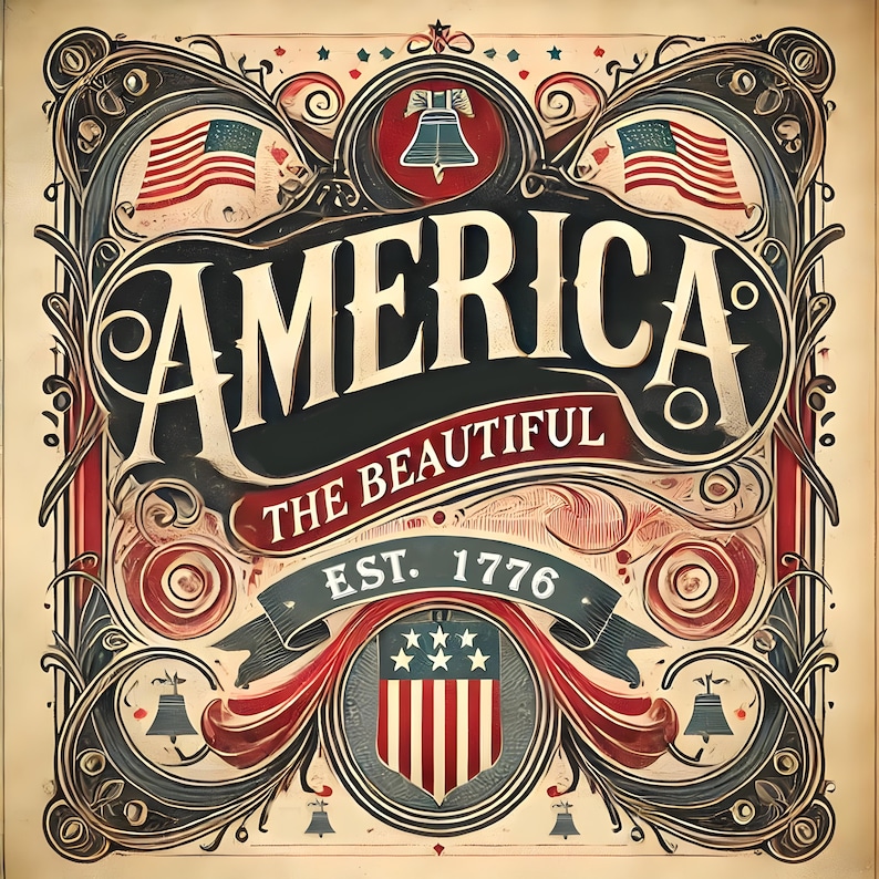 America the Beautiful Vintage Patriotic Printable Sign Fourth of July ...