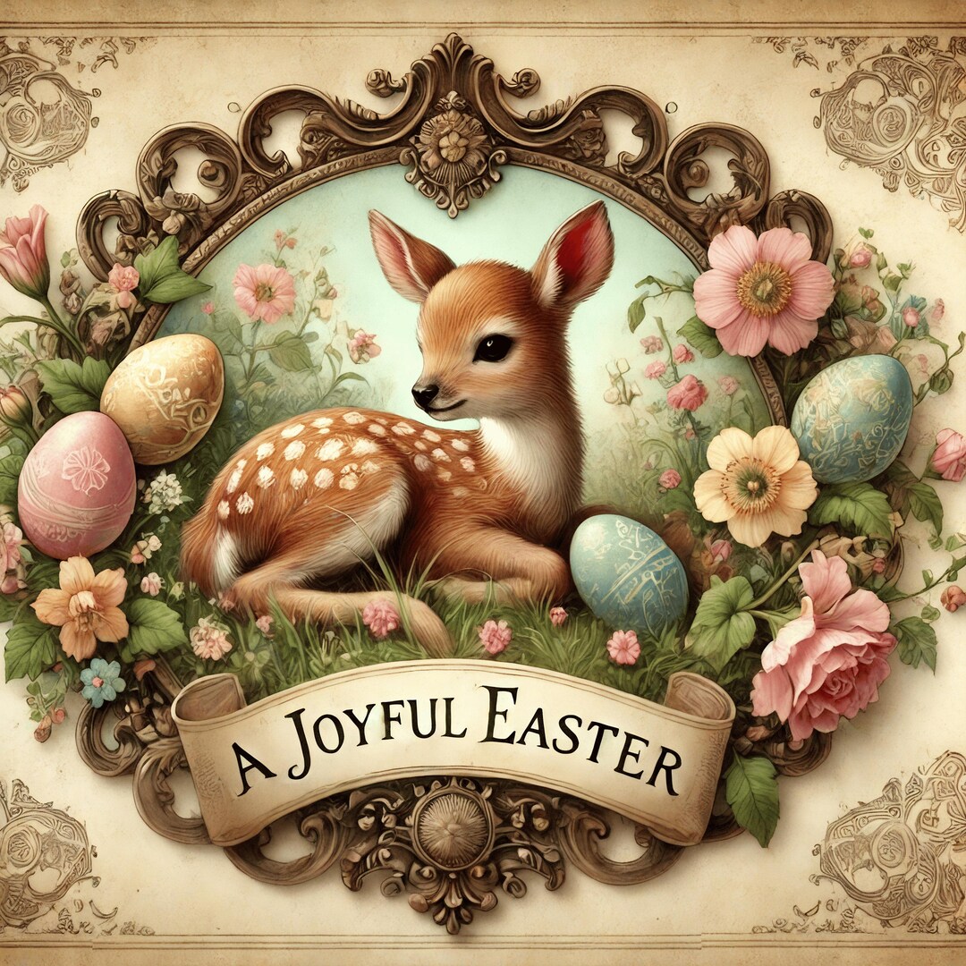 Vintage Easter Sign Wall Art Easter Fawn Digital Download Antique ...