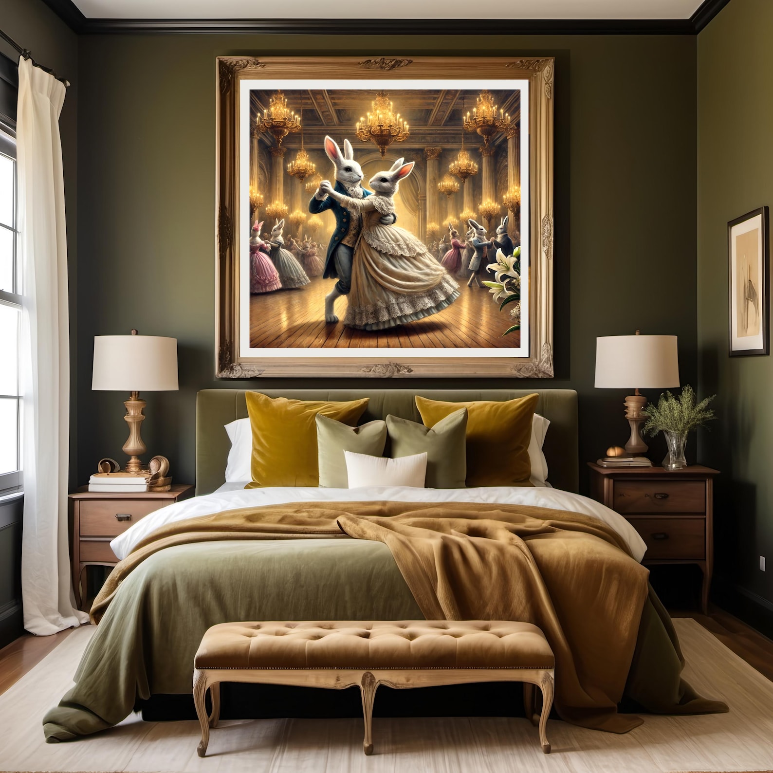 Victorian Bunny Ballroom Dance Art: Whimsical Easter Print (digital ...