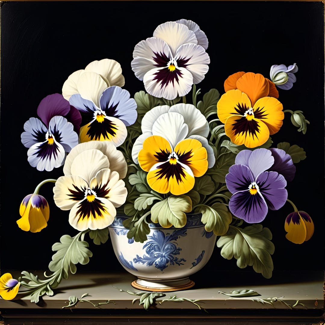 Baroque Pansy Bouquet Art: Victorian Floral Painting (digital Download ...