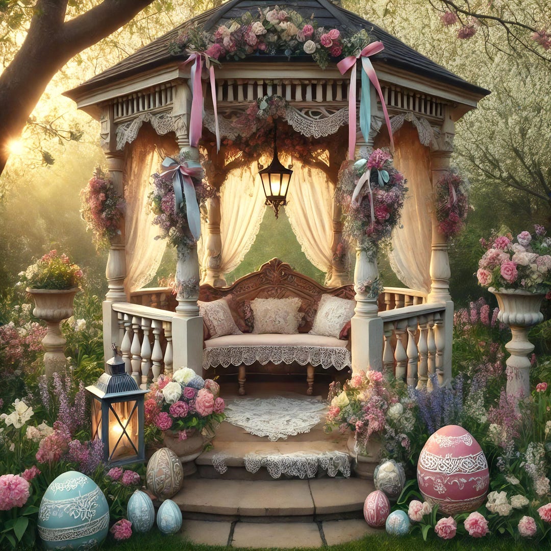 Victorian Easter Gazebo Print: Shabby Chic Cottagecore Wall Art ...