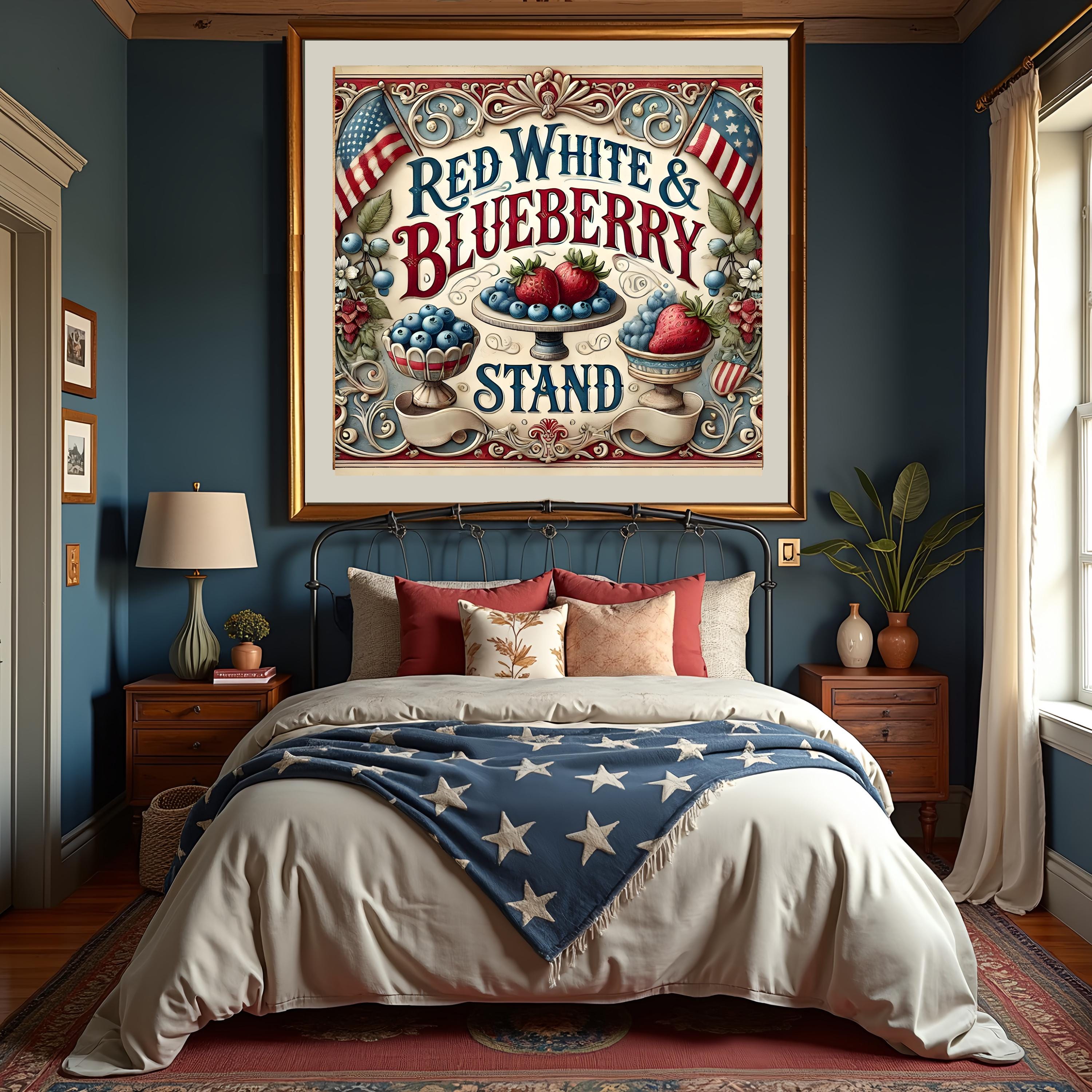 Red White and Blueberry Stand Patriotic Vintage Printable Sign Fourth ...