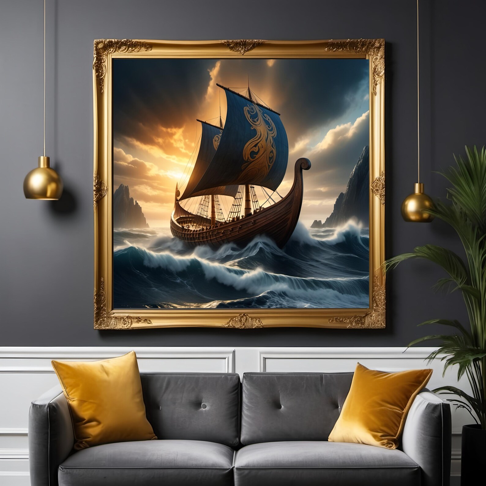Viking Ship Digital Art Print, Majestic Nautical Wall Decor, Norse ...