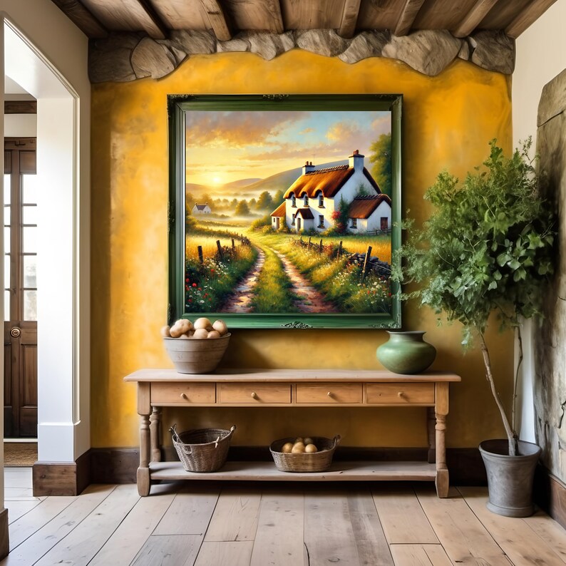 Irish Thatched Cottage Digital Print Rolling Hills Landscape Wall Art ...