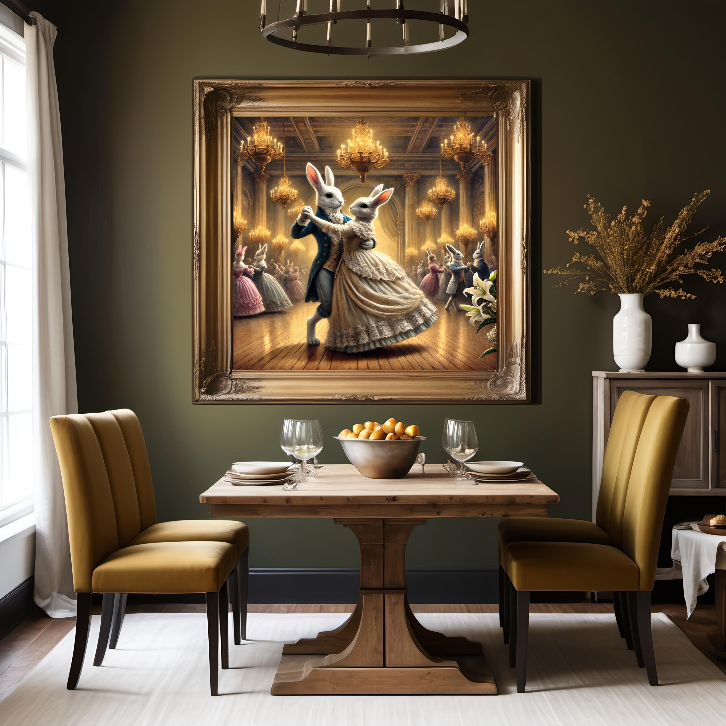 Victorian Bunny Ballroom Dance Art: Whimsical Easter Print (digital ...