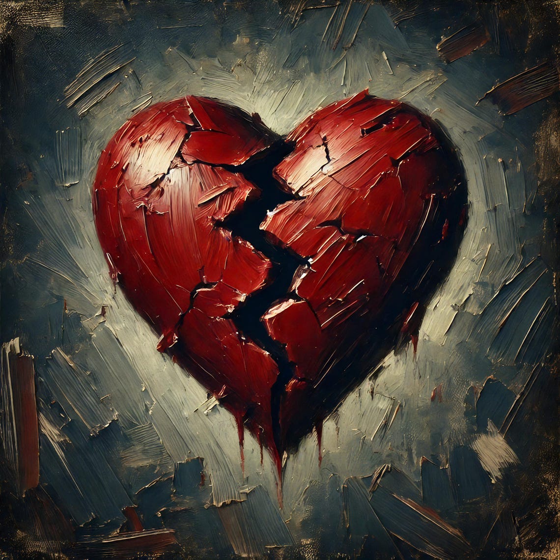 Broken Heart Impressionist Digital Print Cracked Red Heart Wall Art ...