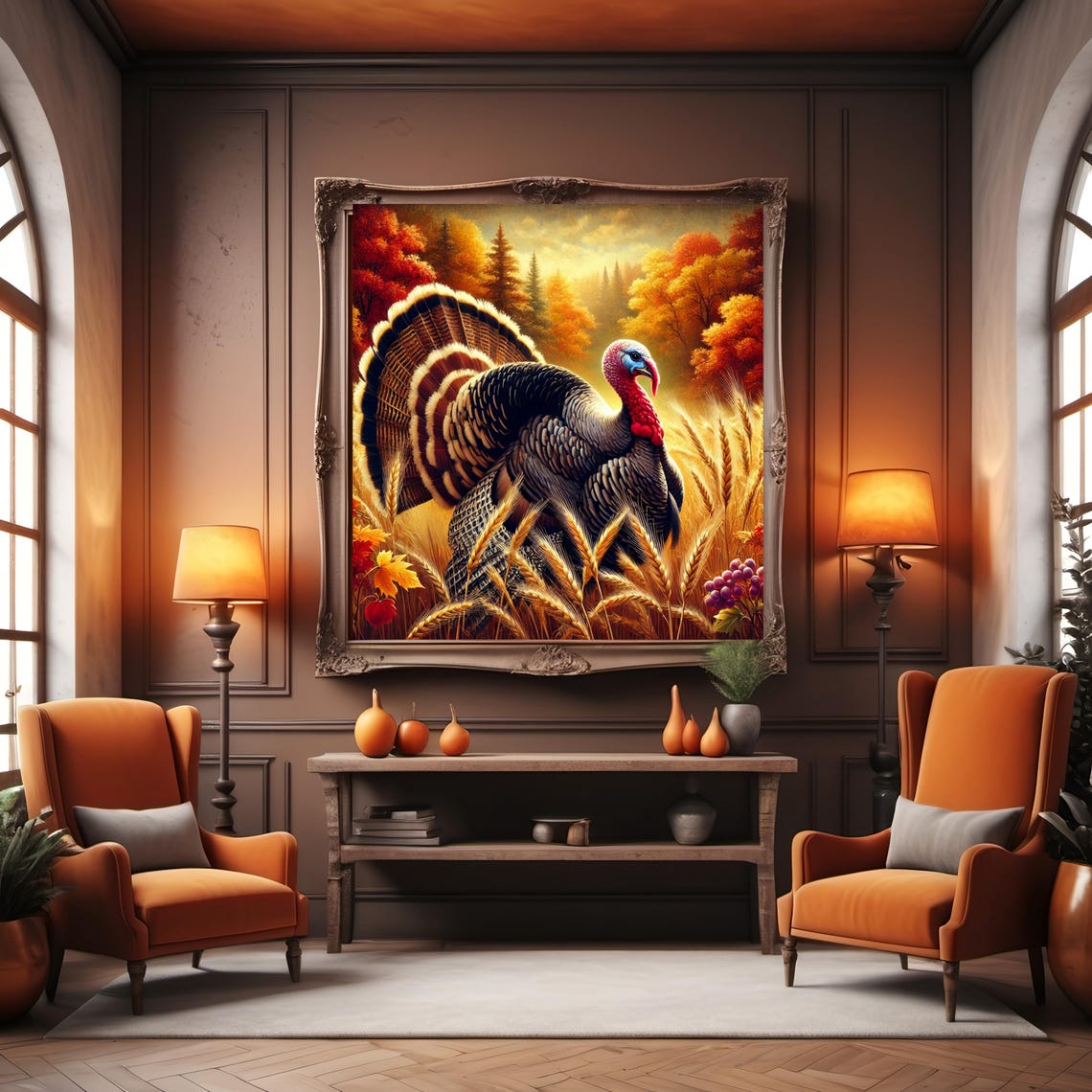 Victorian-style Turkey Wall Art Majestic Wild Turkey in Wheat Field ...