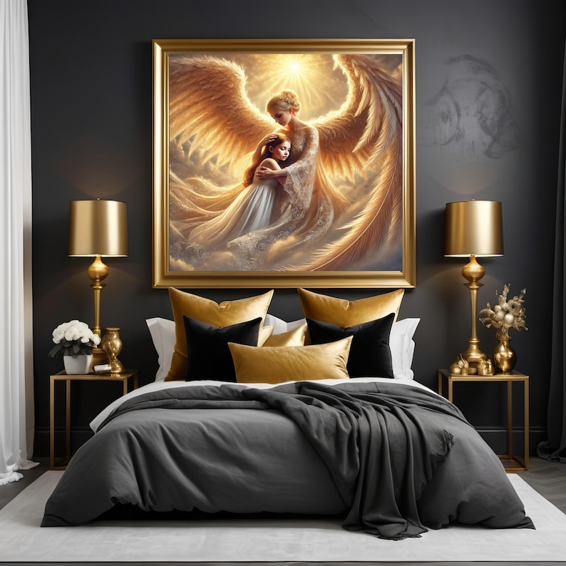 Guardian Angel Embrace Print: Celestial Mother & Child (digital ...