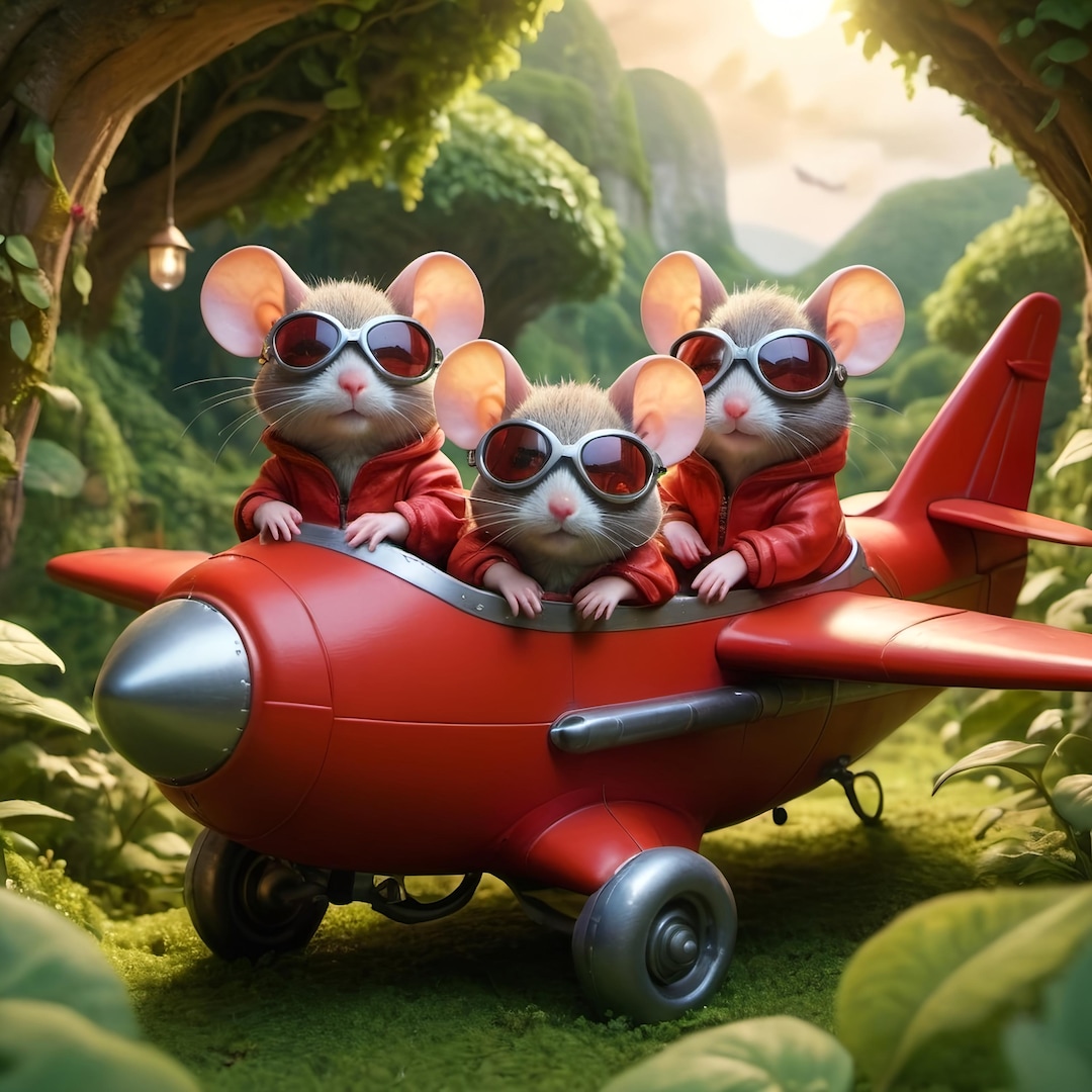 Aviator Mice Nursery Print: Red Airplane, Vintage Aviation Decor ...