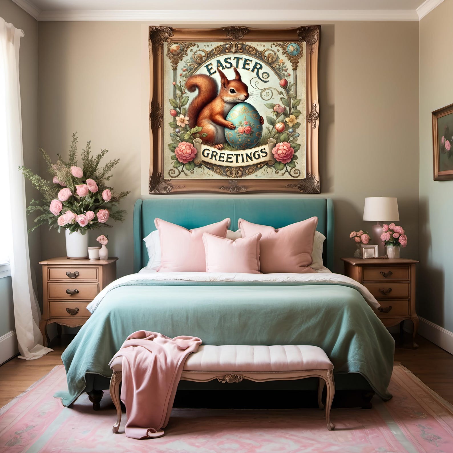 Vintage Easter Sign Wall Art Squirrel Digital Download Antique ...