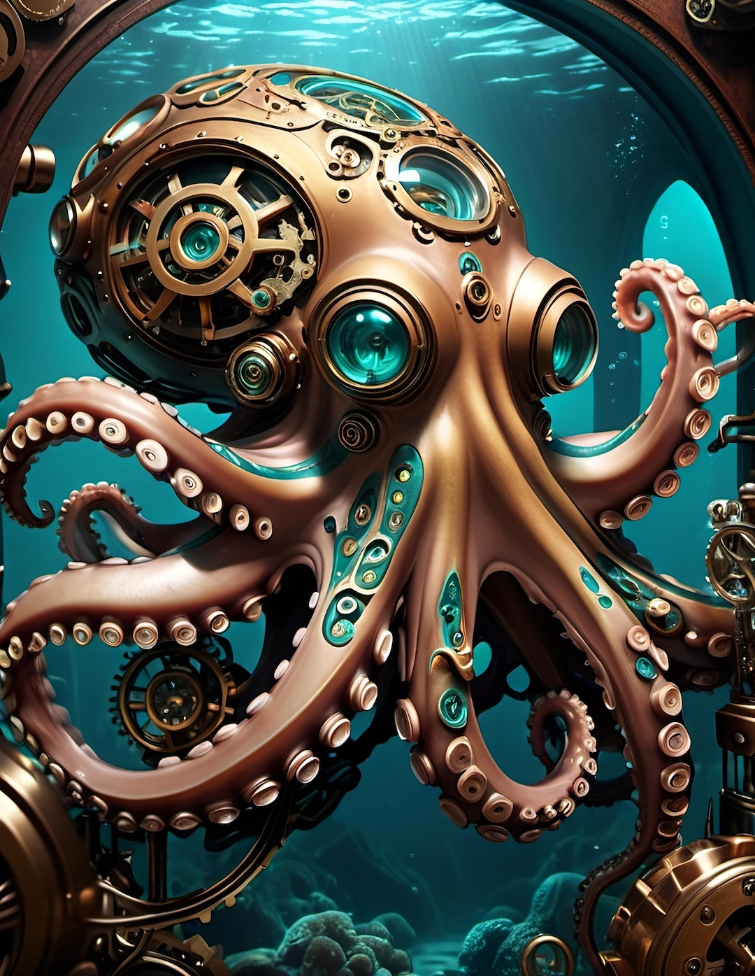 Steampunk Octopus Art Print: Futuristic Ocean Decor (digital Download ...